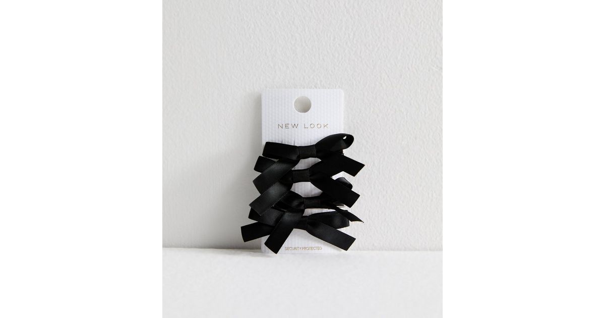 4 Pack Black Mini Satin Bow Hair Slides | New Look