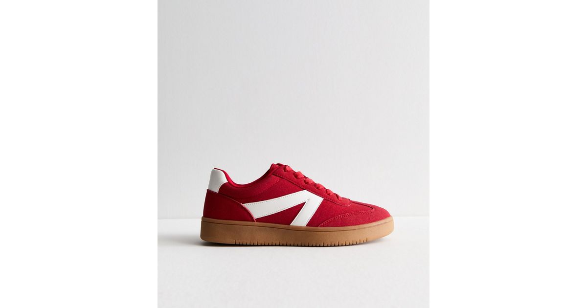 Red Brushed Faux Leather Chunky Sole Trainers | New Look