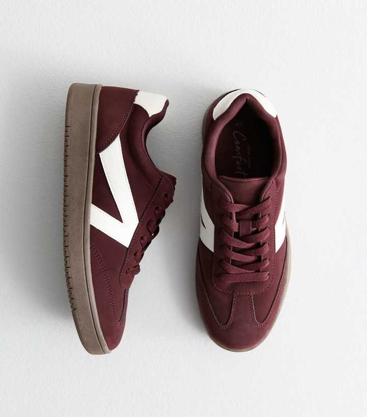 Burgundy Brushed Faux Leather Chunky Sole Trainers | New Look