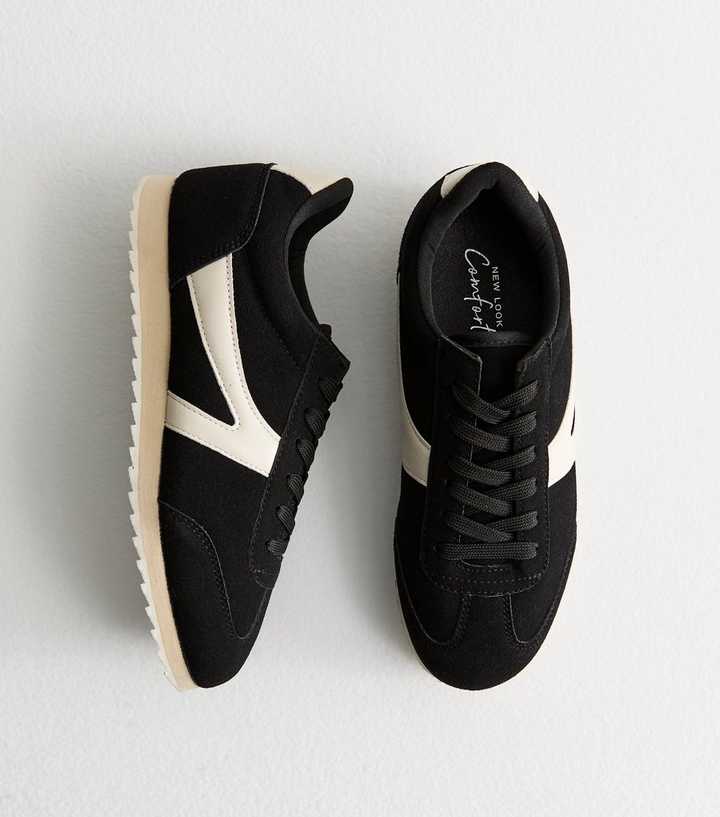Black Lace Up Faux Suede Trainers | New Look