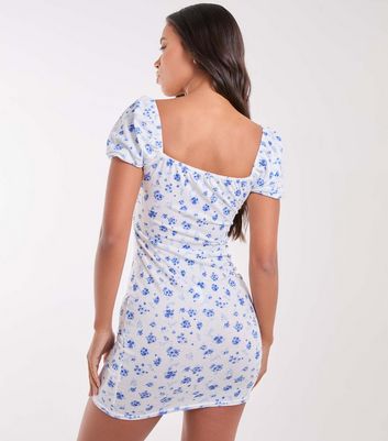 Pink Vanilla Blue Floral Puff Sleeve Mini Dress | New Look