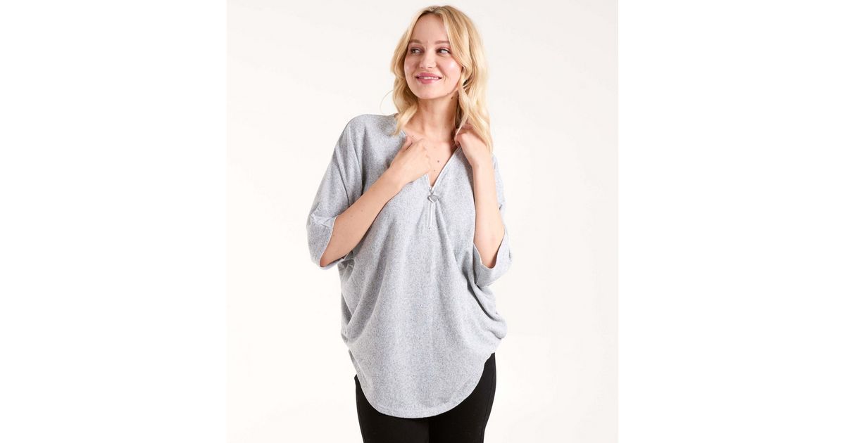 Blue Vanilla Grey Zip Front Top | New Look