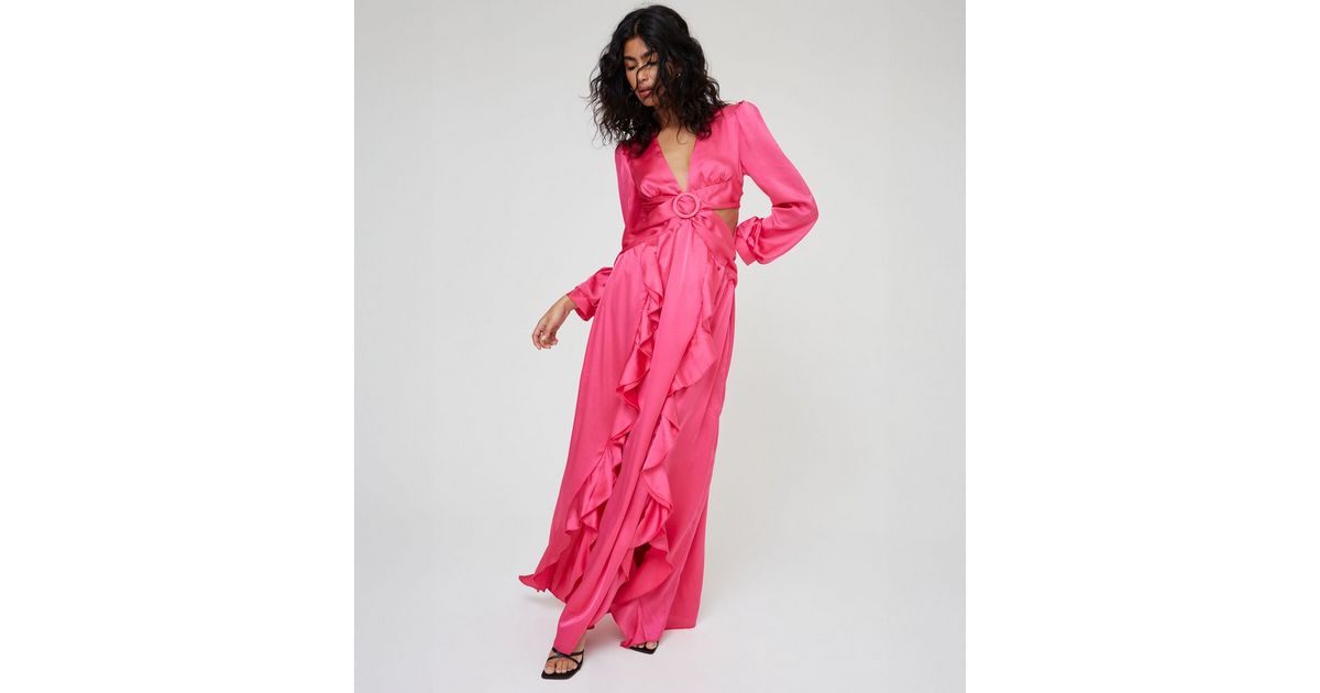 Wkndgirl Pink Satin Plunge Cut Out Maxi Dress New Look