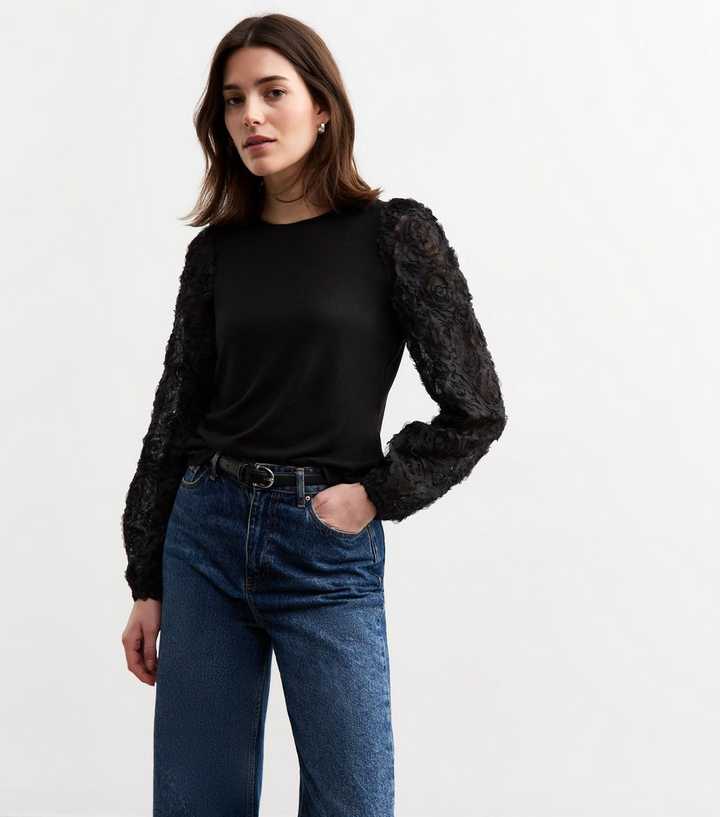Black Rose Sleeve Top | New Look