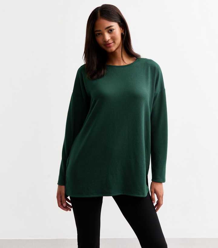 Dark Green Soft Touch Long Relaxed Top | New Look