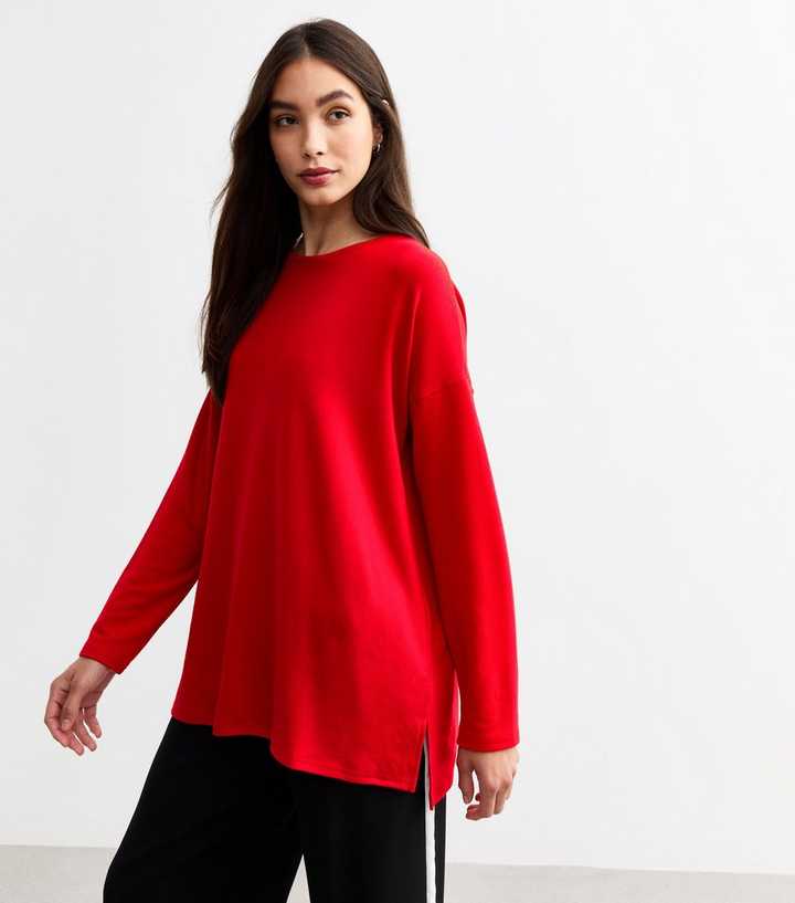 Red Soft Touch Long Relaxed Top | New Look