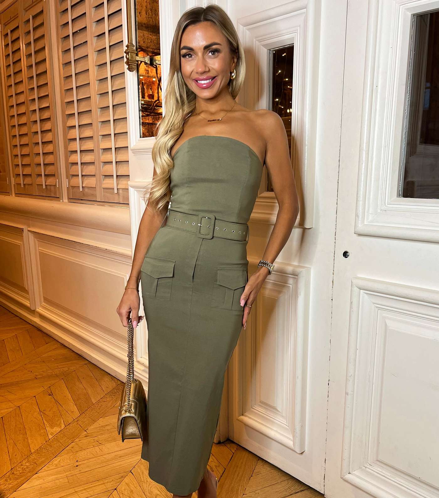 Ax Paris Olive Belted Bodycon Midi Dress New Look