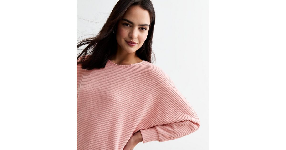 Pink Ribbed Soft Touch Batwing Sleeve Top | New Look
