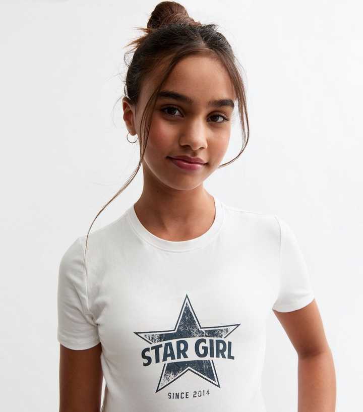 Girls White Star Girl T-Shirt | New Look