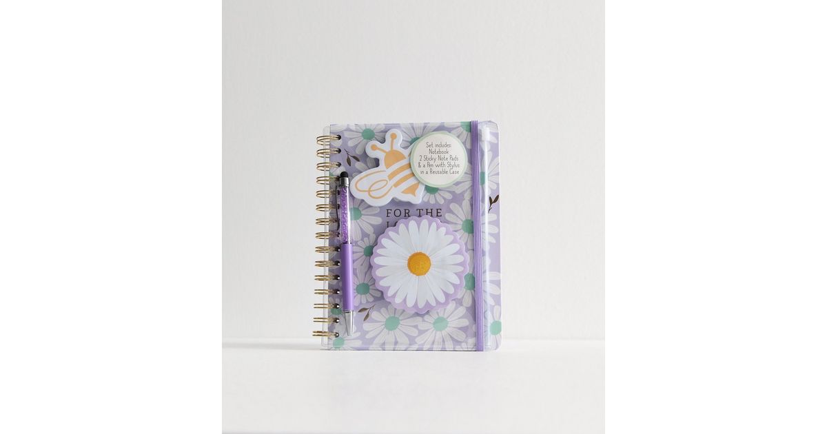 Purple Floral Notebook and Sticky Note Set | New Look