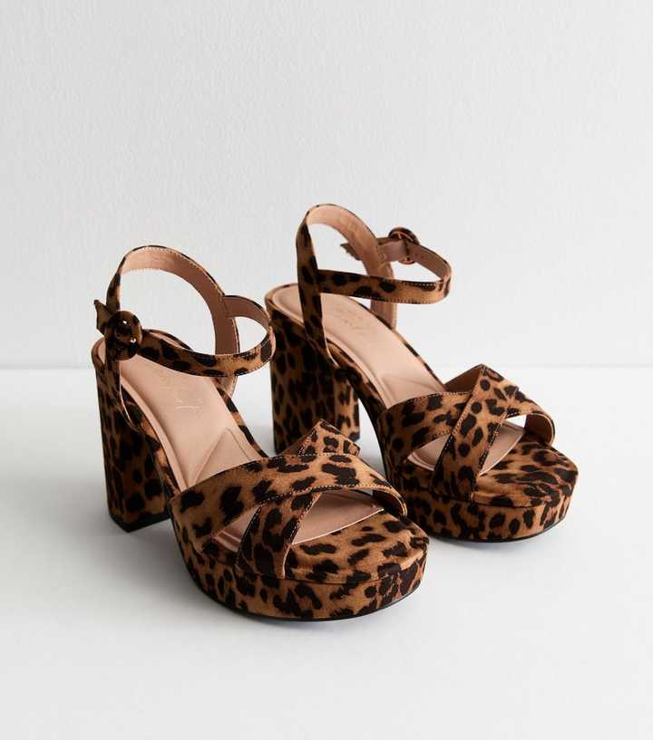 Extra Wide Fit Stone Leopard Print Platform Sandals | New Look