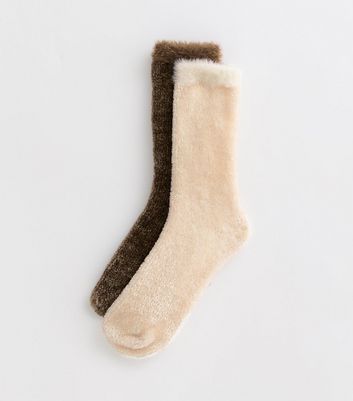 Pack of 2 Neutral Chenille Cosy Socks | New Look