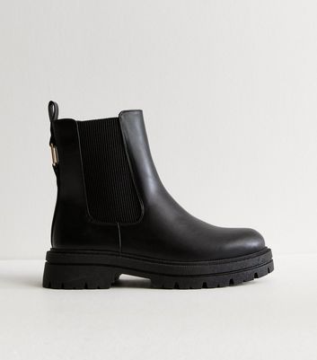 Black Faux Leather Side-Zip Chunky Sole Chelsea Boots | New Look