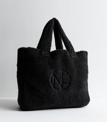 Black Oversized Borg Tote Bag | New Look