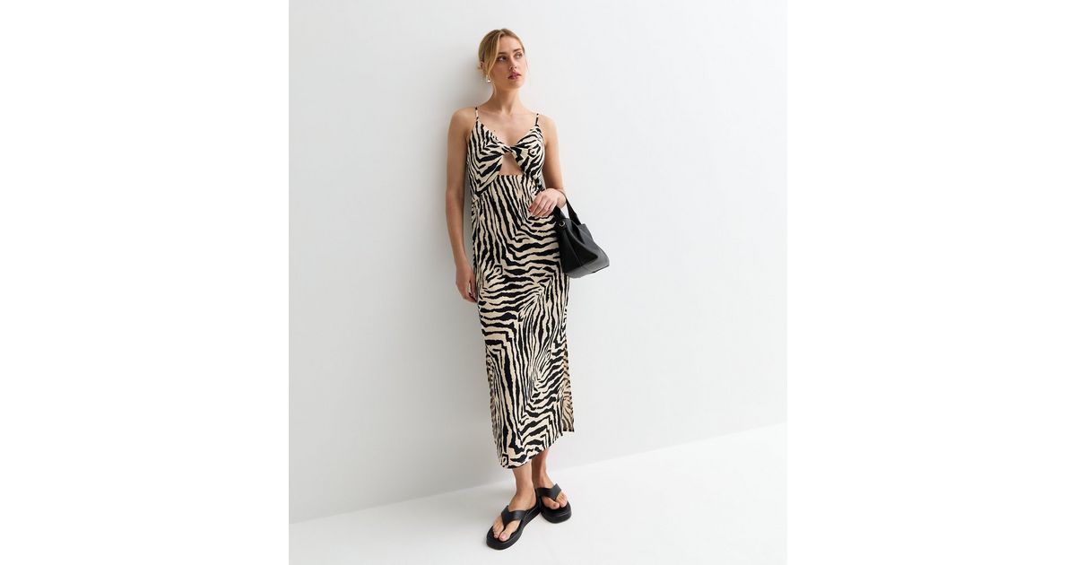 ONLY White Zebra Print Strappy Midi Dress | New Look