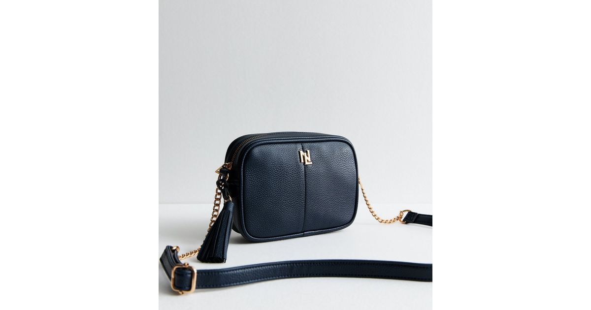 Navy Leather Look Crossbody Camera Bag | New Look