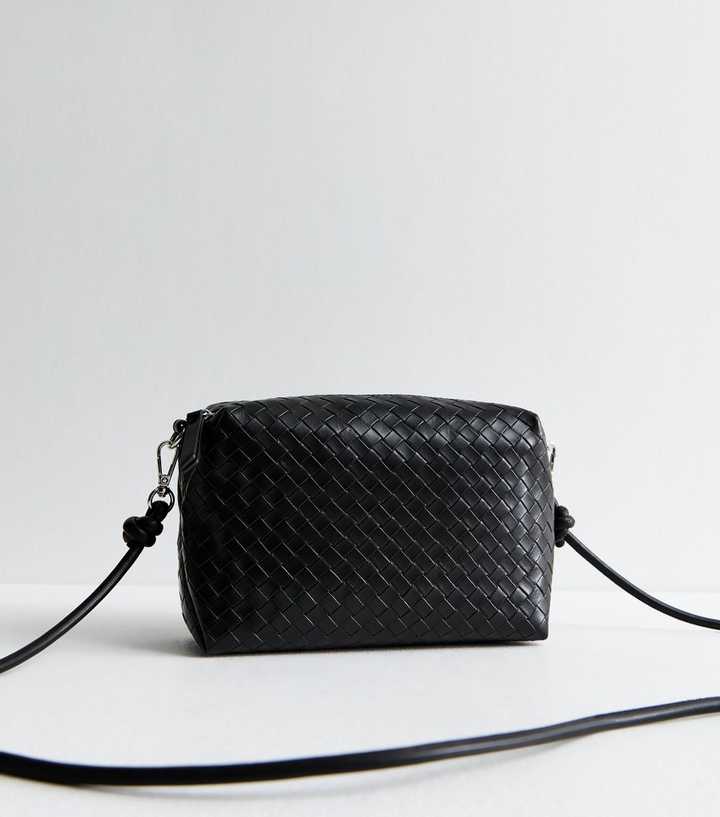Black Woven Leather Look Crossbody Bag | New Look