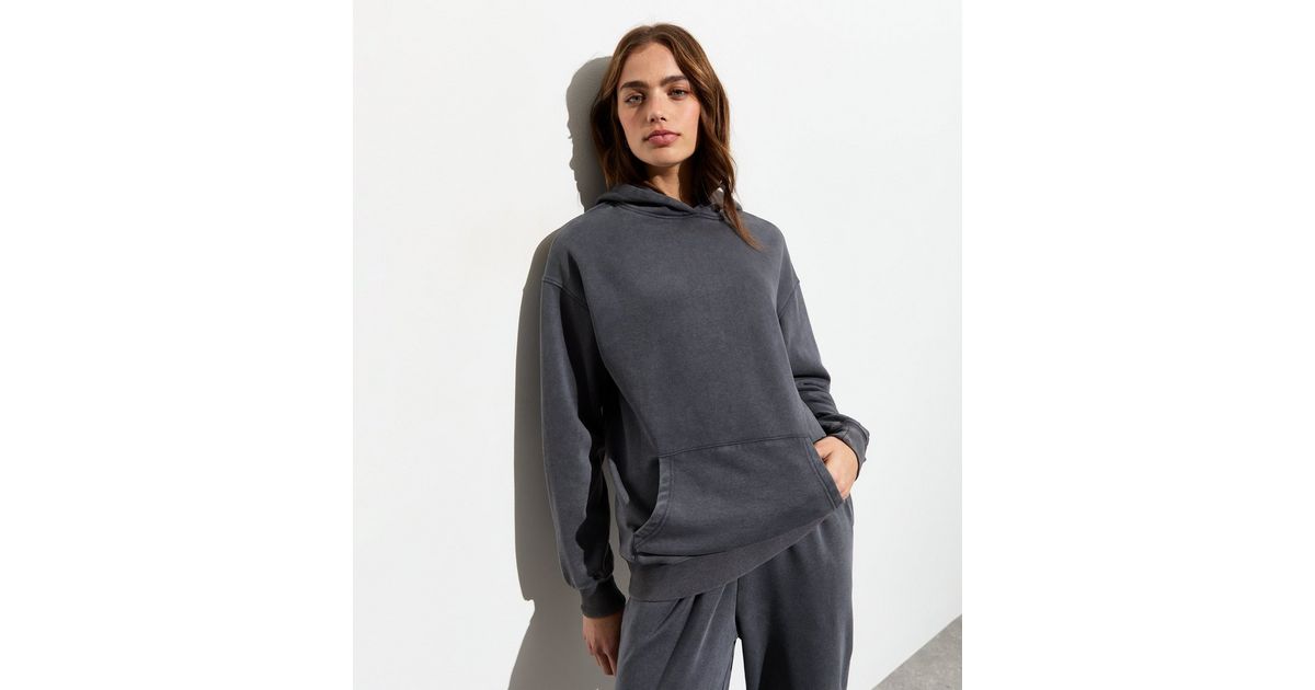 Grey Acid Wash Soft Pullover Hoodie | New Look