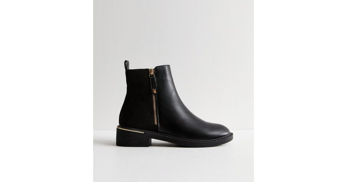 Black Faux Leather Panel Side Zip Ankle Boots | New Look