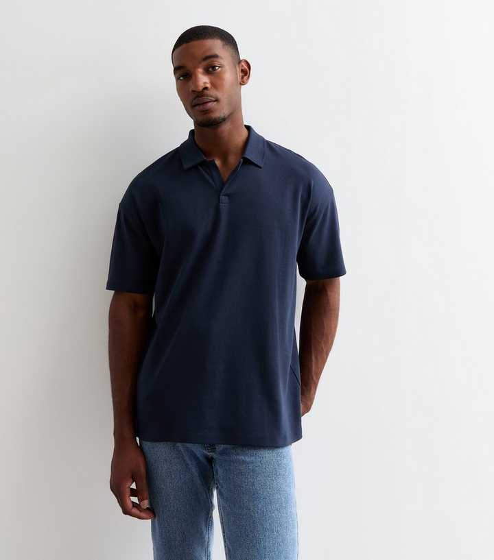 Navy Cotton Blend Polo Shirt | New Look