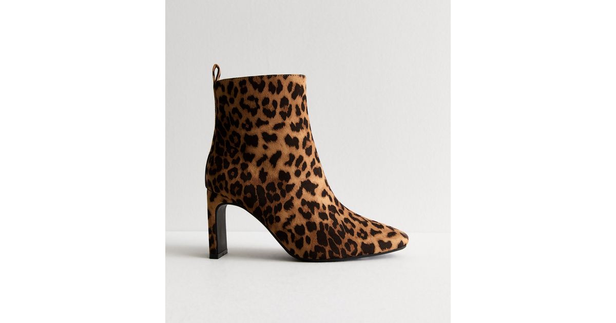 Stone Animal Print Heel Ankle Boots | New Look