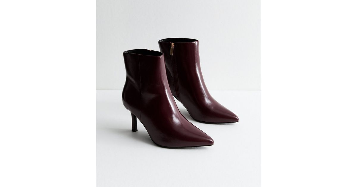 Wide Fit Burgundy Point Toe Ankle Boots | New Look