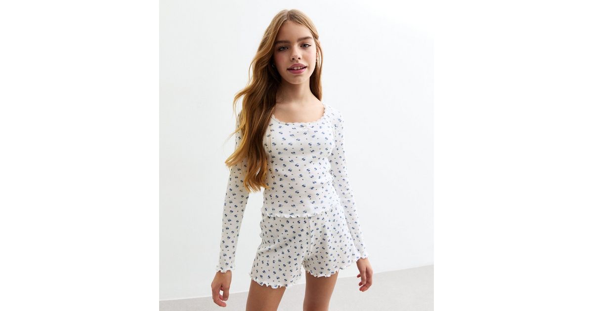 Girls White Floral Long Sleeve Pyjama Set | New Look