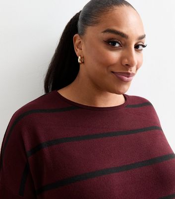 Curves Red Soft Touch Striped Long Sleeve Top | New Look