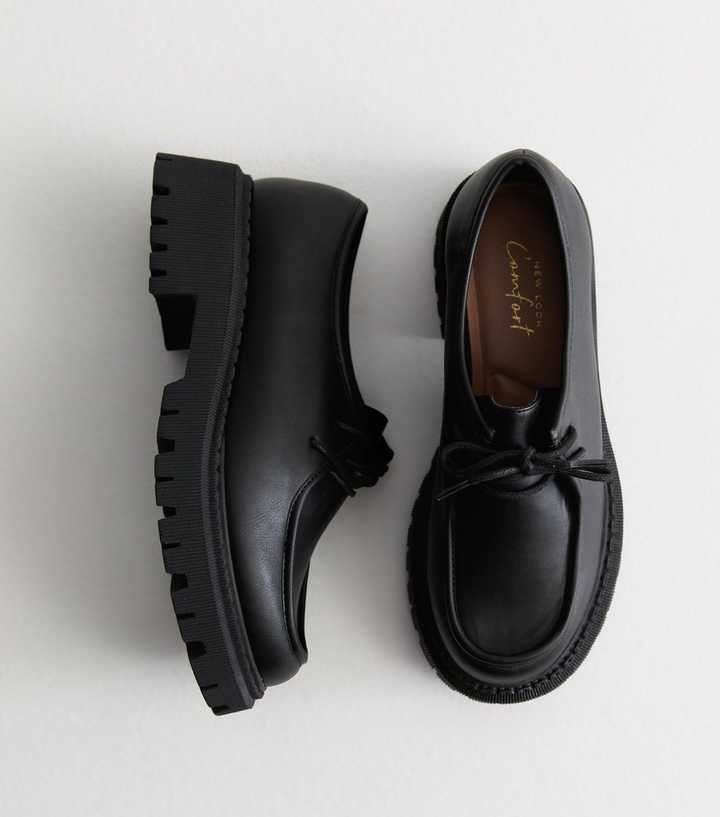 Black Leather-Look Lace Up Chunky Sole Shoes | New Look