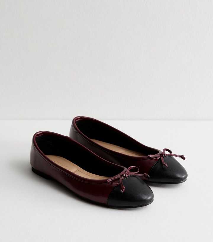 Burgundy Contrast Toe Cap Ballerina Pumps | New Look