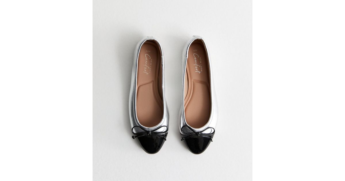 Silver Contrast Toe Cap Ballerina Pumps | New Look