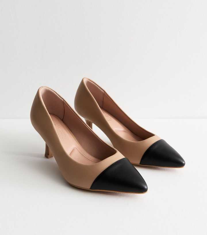 Wide Fit Camel Toe Cap Heeled Court Shoes | New Look