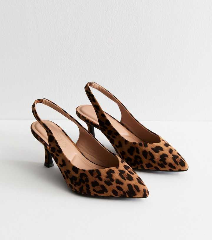 Wide Fit Stone Leopard-Print Slingback Court Shoes | New Look