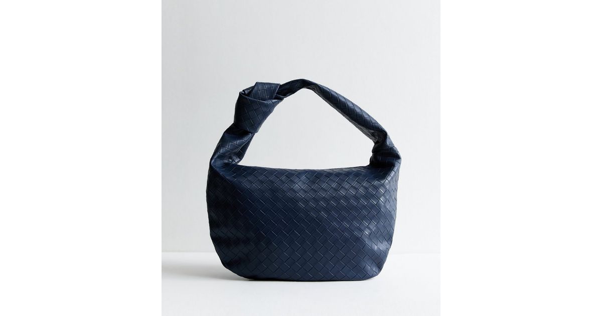 Navy Leather-Look Weave Shoulder Bag | New Look