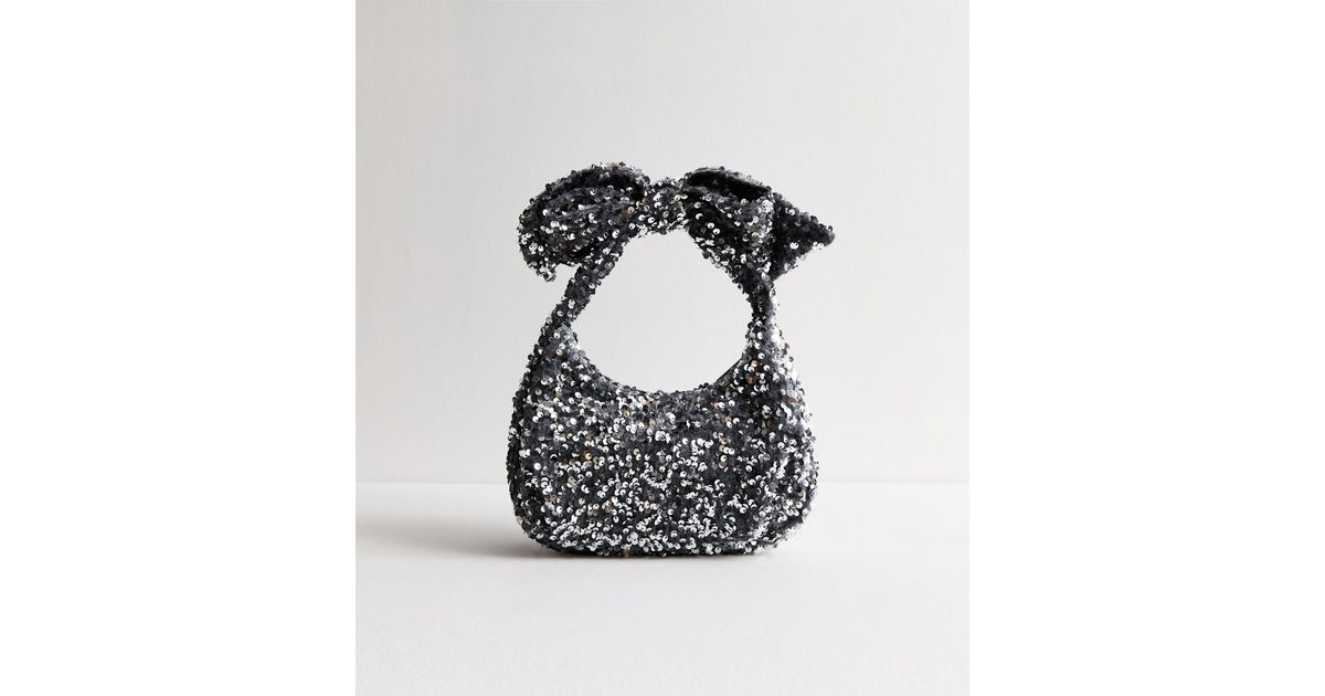 Silver Bow Sequin Mini Bag | New Look