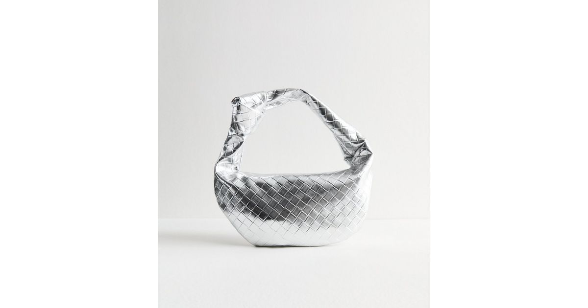 Silver Woven Leather Look Mini Top Handle Bag | New Look