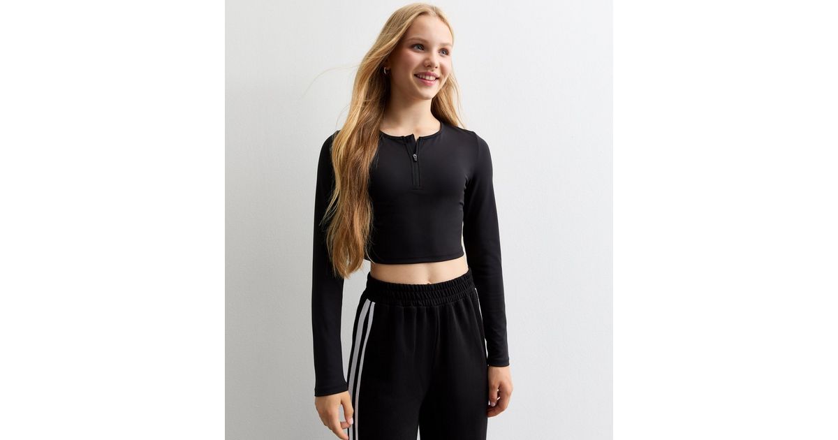Girls Black Long Sleeve Half Zip Top | New Look