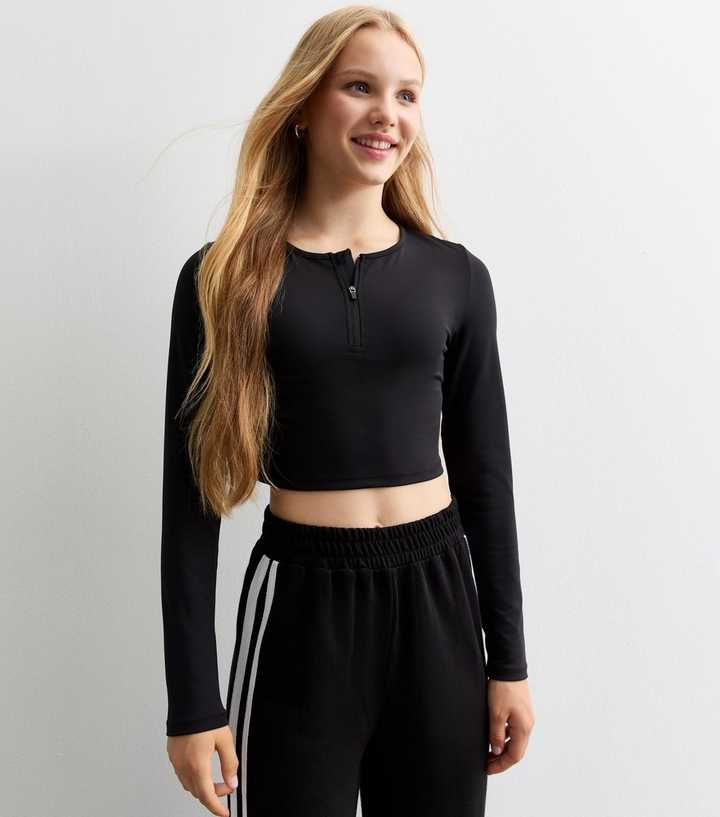 Girls Black Long Sleeve Half Zip Top | New Look