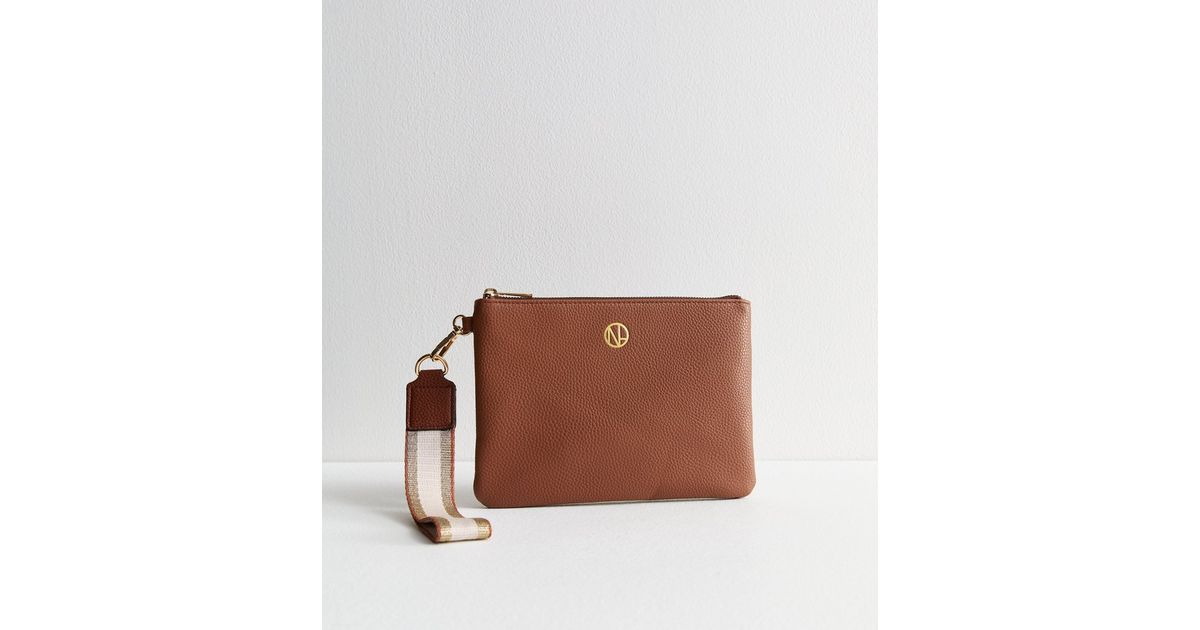 Tan Leather Look Zip-Top Pouch | New Look