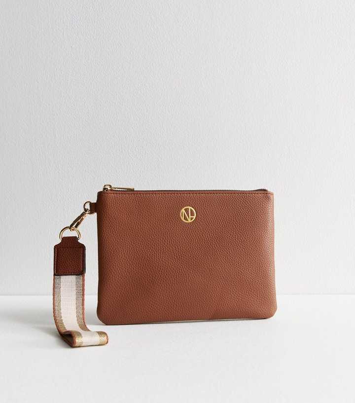 Tan Leather Look Zip-Top Pouch | New Look