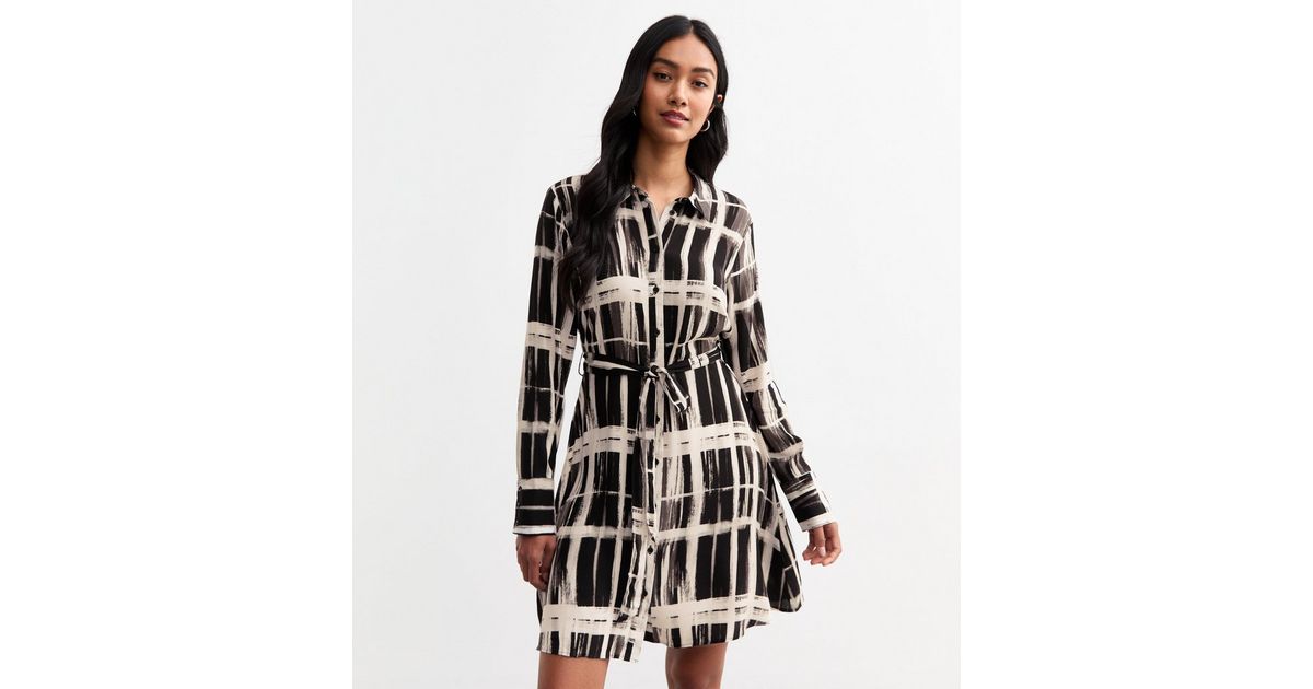 Black Check Print Mini Shirt Dress | New Look