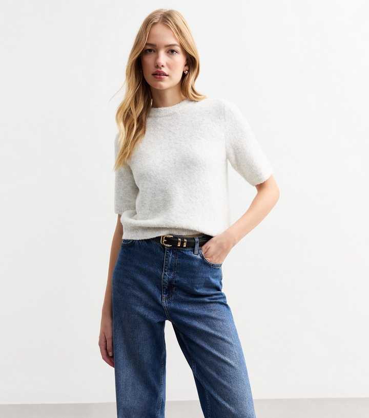 Pale Grey Bouclè Knit Top | New Look