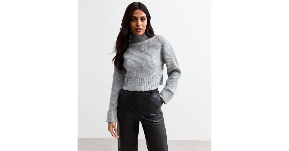 Grey Sequin Embellished Rib Knitted Jumper | New Look