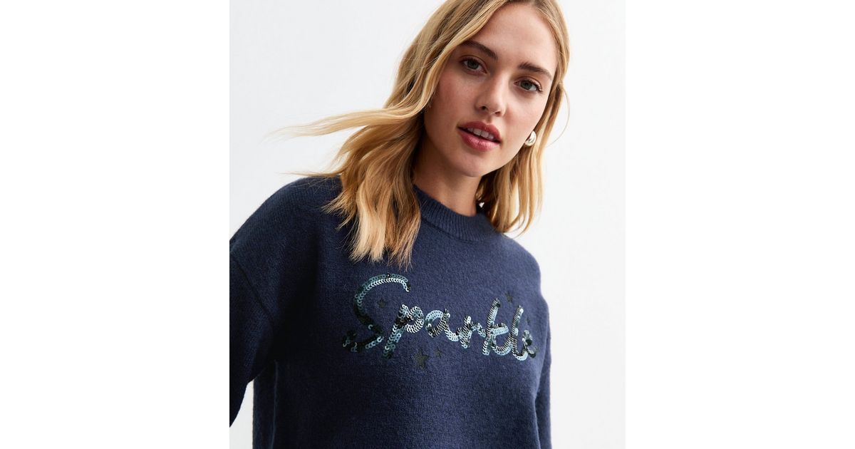 Blue Sequinned Sparkle Jumper | New Look