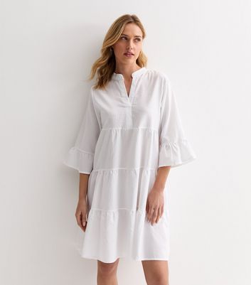 Gini London White Textured Tiered Mini Dress | New Look