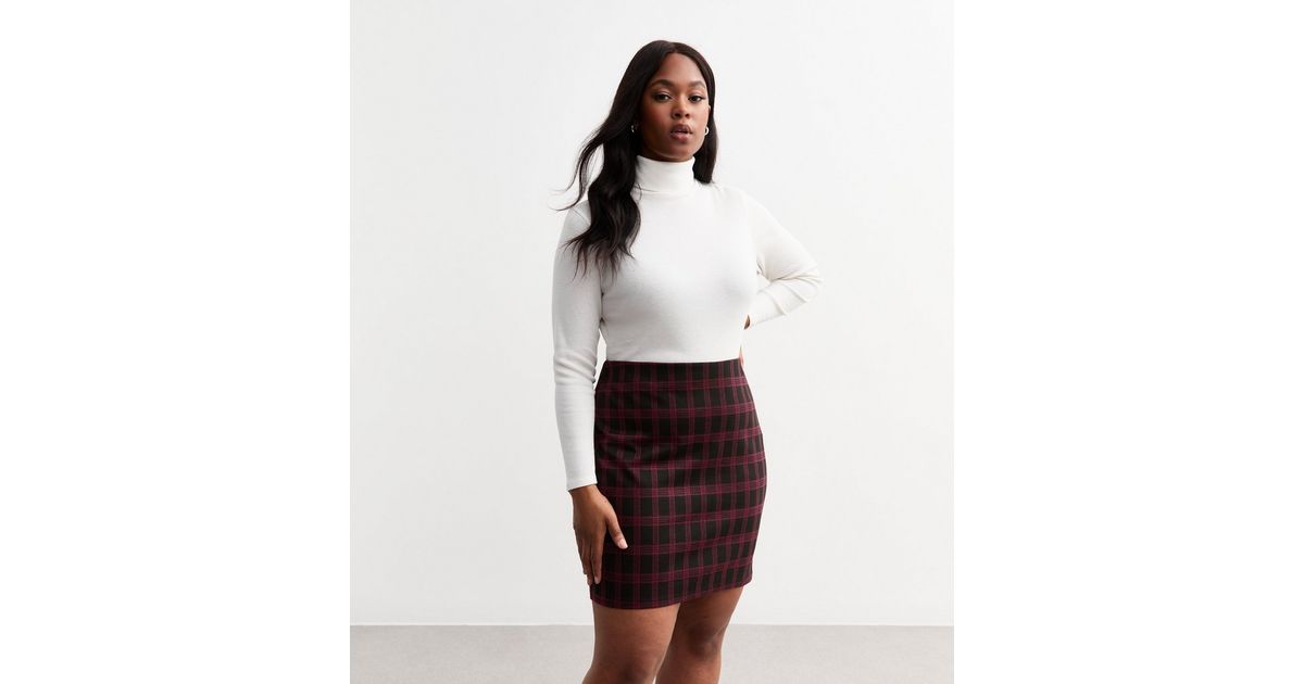 Curves Red Checked Mini Tube Skirt | New Look