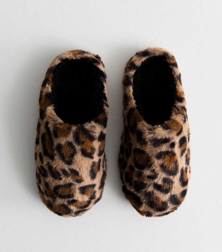 Brown Leopard Print Faux Fur Mule Slippers | New Look