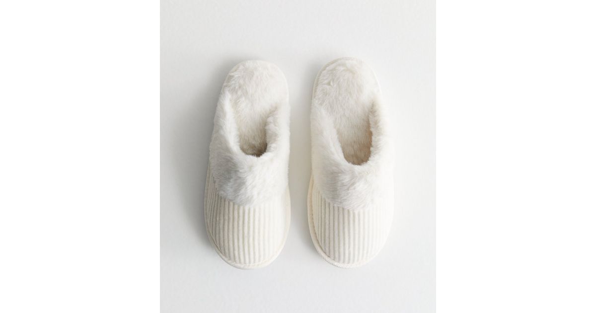 White Faux Fur Lined Velvet Mule Slippers | New Look