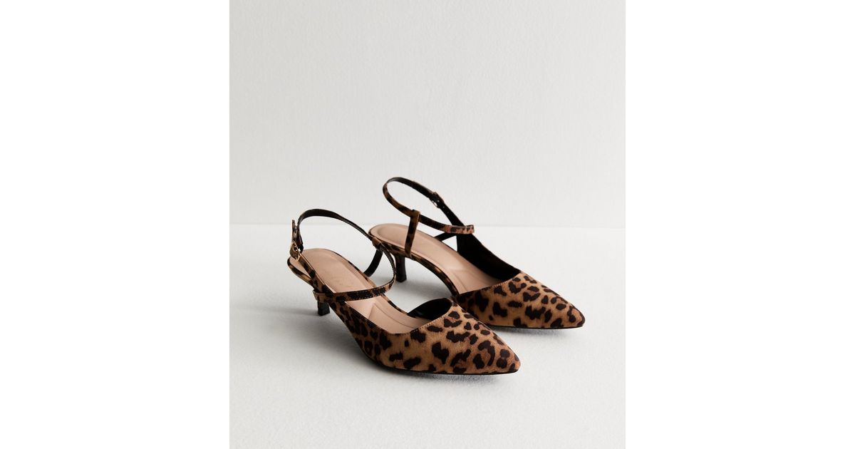 Wide Fit Brown Leopard Print Slingback Court Shoes | New Look