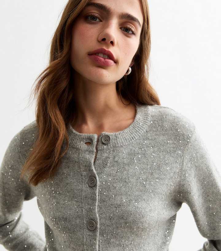 Grey Sequin Embellished Cardigan | New Look